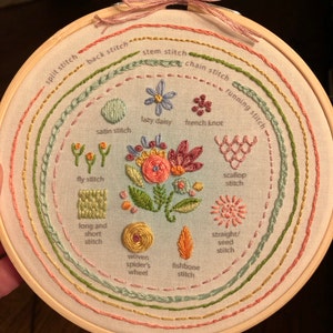 Stitch Sampler Full Kit Beginner Hand Embroidery Design, Printed Hand ...