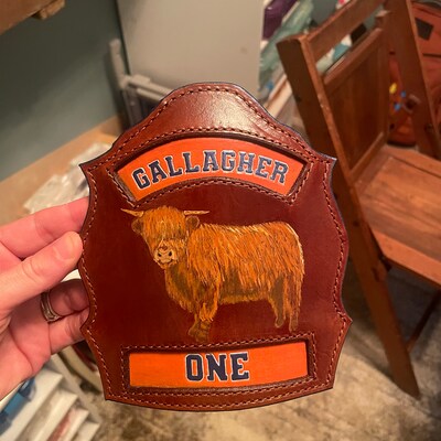 CUSTOM LEATHER Shield Front Patch Plaque Custom Made Leather Fireman ...