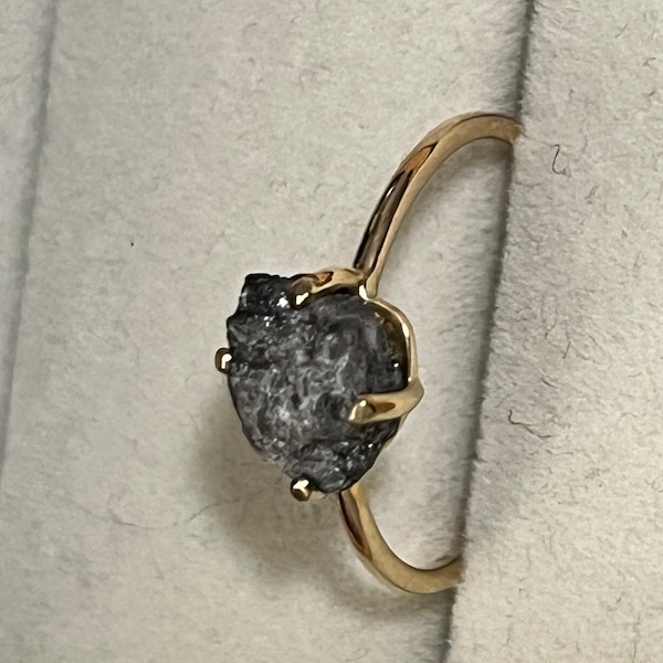 Raw Grey Diamond Ring, Gold Engagement Ring, Gray Rough Diamond, 2 ...