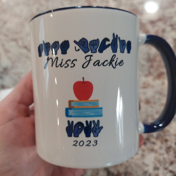 ASL Purple Flower Personalized Coffee Mug, Custom ASL Mug, Sign ...