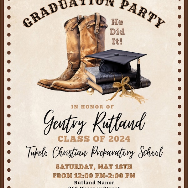 Editable Western Graduation Party Invitation - Digital Invite Rustic ...