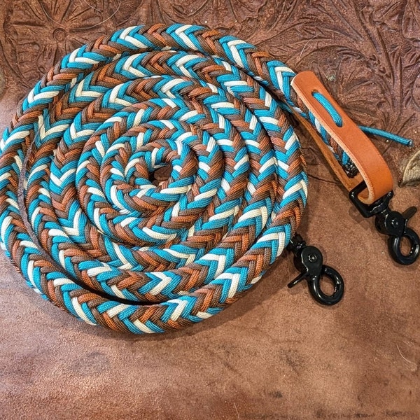 Paracord Loop Reins, 9 Ft. Length, Leather Water Tie End, Attaches to ...