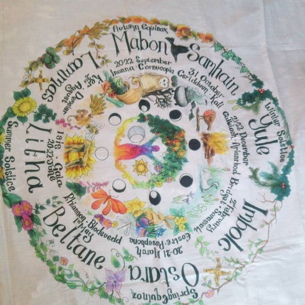 Wheel of the Year Pagan Altar Cloth Table Cloth Wall Hanging Wicca Scarf 100 Cm X 100 Travel ...