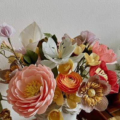 Crepe Paper Flowers, Pink Paper Ranunculus, Fake Bridal Flowers, Large ...