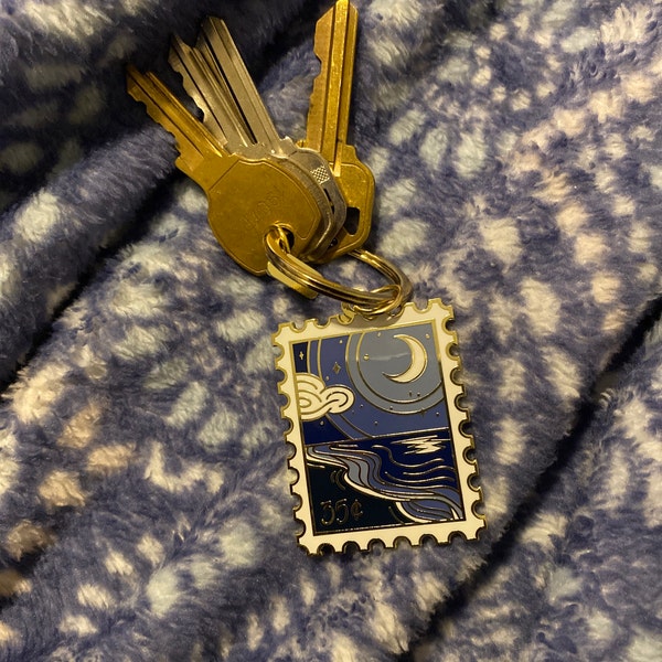Serene Shore Stamp Enamel Keychain // Ocean Keychain / Postage Keychain ...