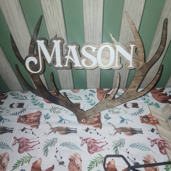 3D Personalized Deer Antler Sign | Boy's Antler Name Sign | Deer ...