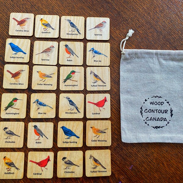 Wooden Birds Memory Game, Montessori Toys, Wood Animals Matching Cards ...