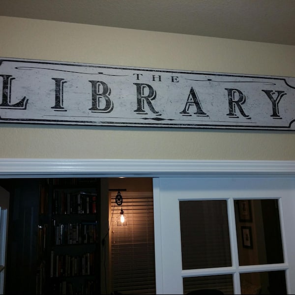 Antique Style the Library Wood Sign - Handmade Rustic Wooden Decor - Etsy