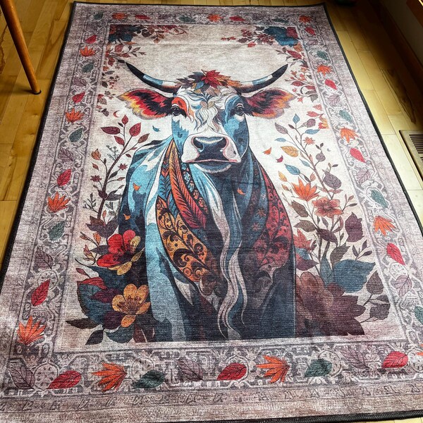 Iris Rug, Purple Flower Rug, Purple Area Rug, Maximalist Decor, Nature ...