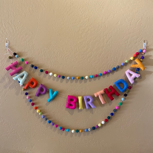 Happy Birthday Felt Banner Happy Birthday Felt Garland Birthday Banner ...