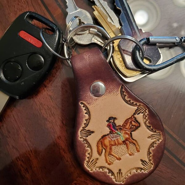 Western Cowboy Leather Key Fob / Keychain - Etsy