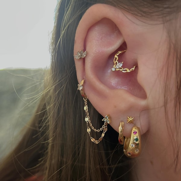 Sterling Silver Flower Daith Hoop Earrings, Daith Piercing Jewelry ...