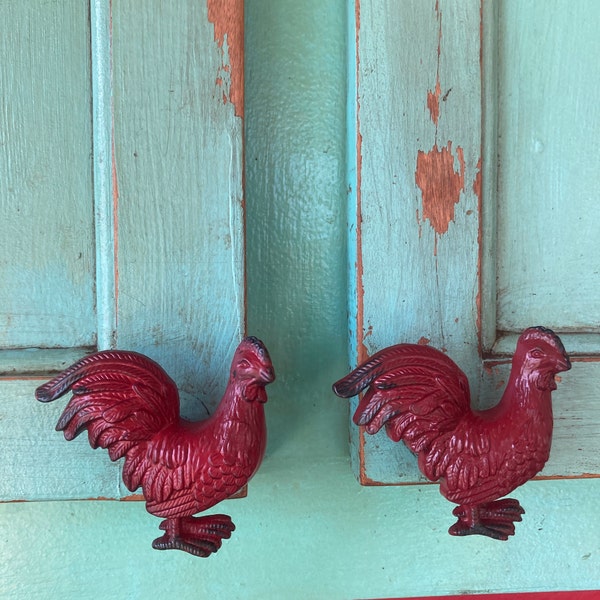 Rooster Knob / Red Rooster Drawer Knob / Drawer Pull / Farmhouse Decor / Shabby Chic Rustic ...
