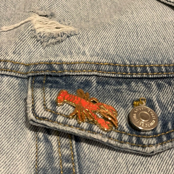 Lobster Enamel Pin, Red and Gold Lobster Pin, Single Hard Enamel Pin ...