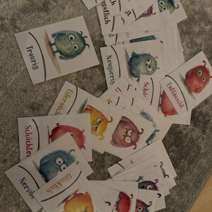 Printable Emotion Flashcards, Watercolor Cute Monsters Cards, Feelings ...