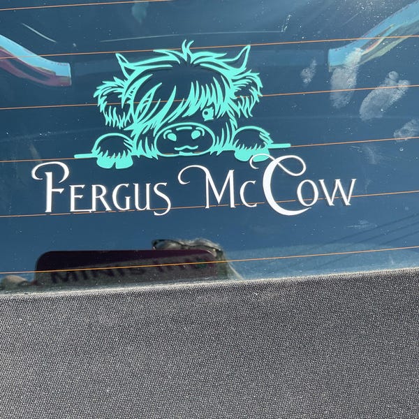Cute Highland Cow Vinyl Car Decal, Peeking Cow Vinyl Sticker for Window ...