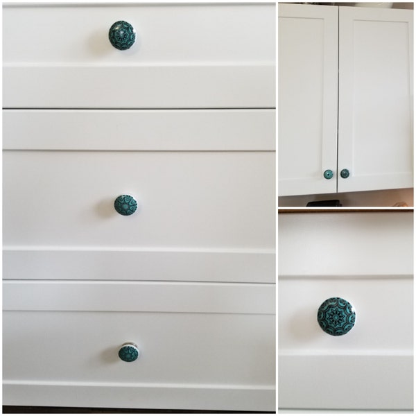 Mandala Turquoise Drawer Knob Mosaic Teal Aqua Ceramic Cabinet Knob ...