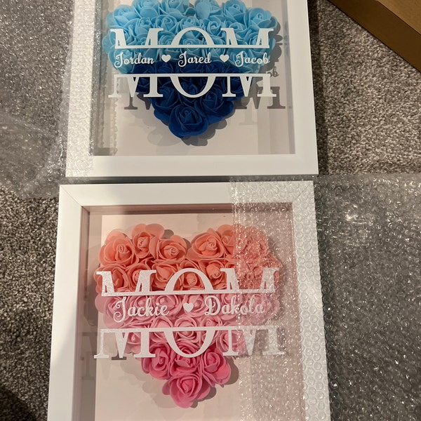 Personalized Flower Heart Shadow Box for Mom,roses Shadowbox With Names ...
