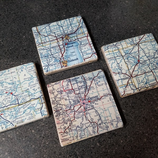 Custom Vintage Map Coasters Personalized Coasters Custom Coasters ...