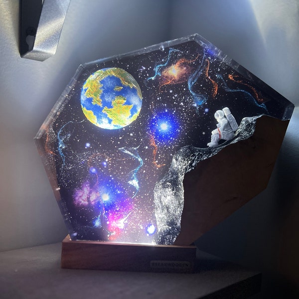 INTERSTELLAR EPOXY LAMP, Space Galaxy Resin and Wood Night Light ...