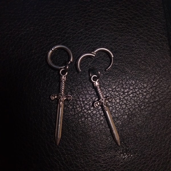 Silver Steel Hoop Dagger Earings for Women and Men. Unique Gothic ...
