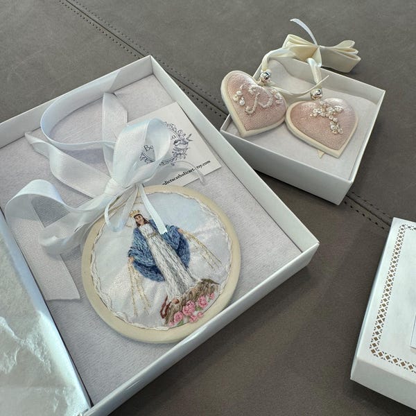 Catholic Scapular, Hand Felted Wool Art and Satin Hand Needlework, Set ...