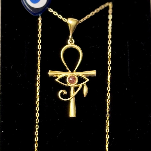 Minimal ANKH Necklace, Modern Eye of Ra Pendant, Ankh With Eye of Horus ...