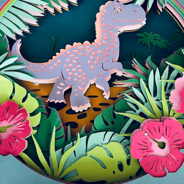 Dino Shadow Box SVG Template, Dinosaur Layered Paper Cut Nursery Wall ...