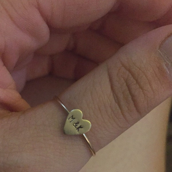 Initial Ring. Gold Heart Ring. 14k Gold Filled Stacking RING. Custom ...