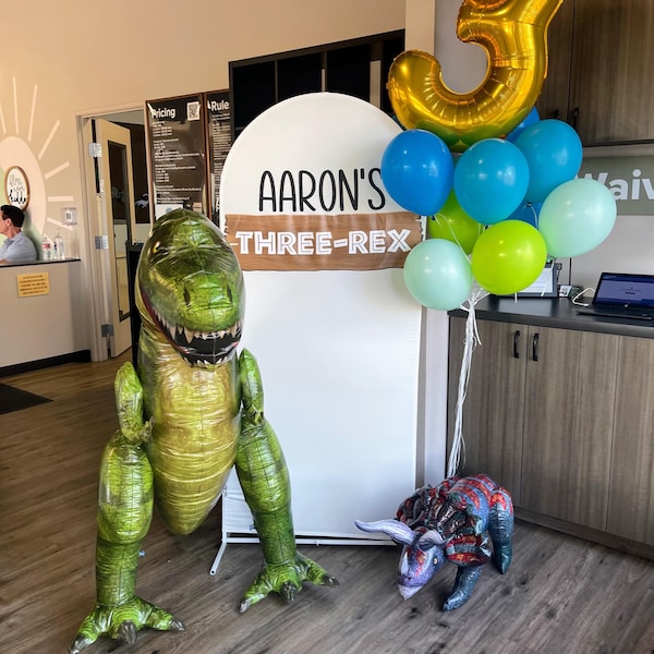Three Rex Theme Birthday Decal - Three Rex Party Backdrop - Dinosaur ...