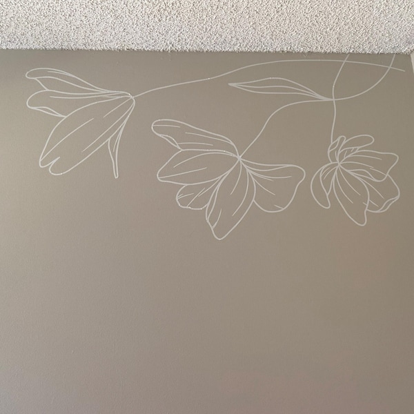 Minimal Line Art Flower Corner Wall Decals – Modern Floral Accent Wall ...