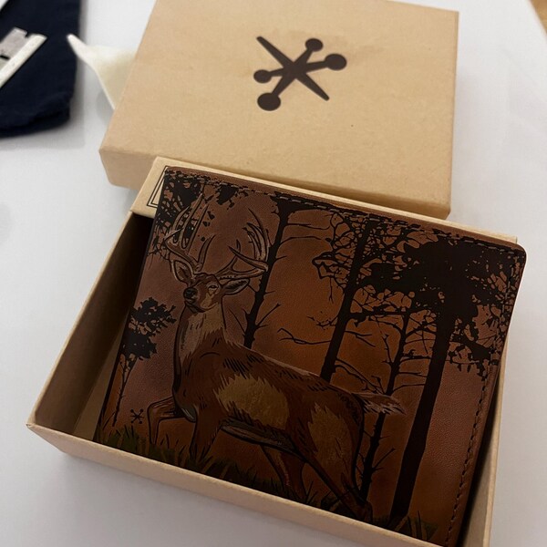 Deer in the Woods BIFOLD Walletmen's Leather Walletpersonalized ...
