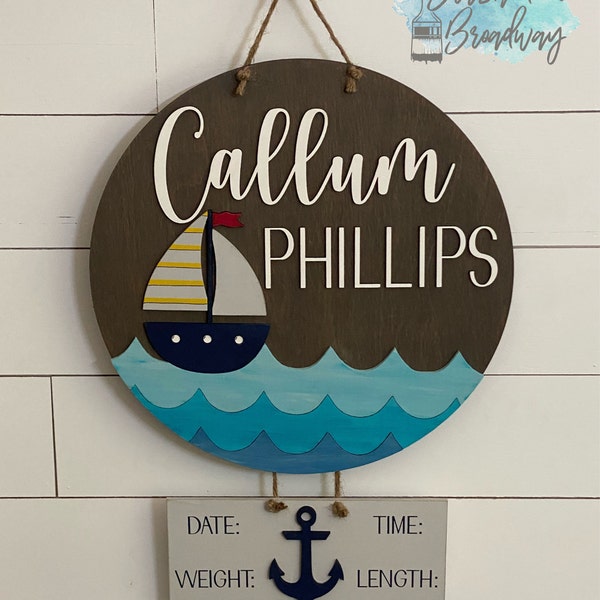 Sailboat Waves Baby Nursery Name Sign Digital Cut File Laser Wood Svg ...