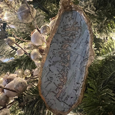 Pawleys Island South Carolina Map Oyster Shell Ornament, Decoupage ...
