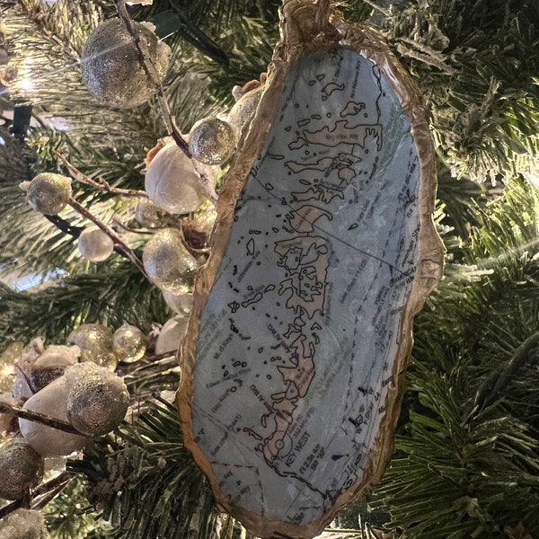 Nantucket Massachusetts Map Oyster Shell Ornament, Decoupage Shell ...