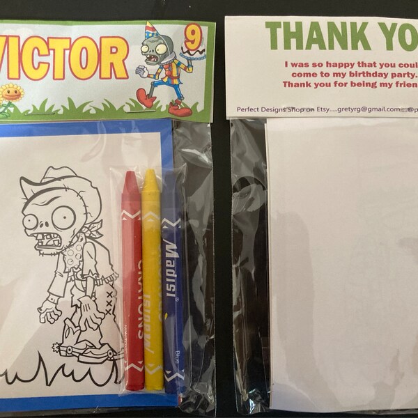 Personalized Plants Vs Zombies Party Favor: Coloring Kit & Crayons - Etsy