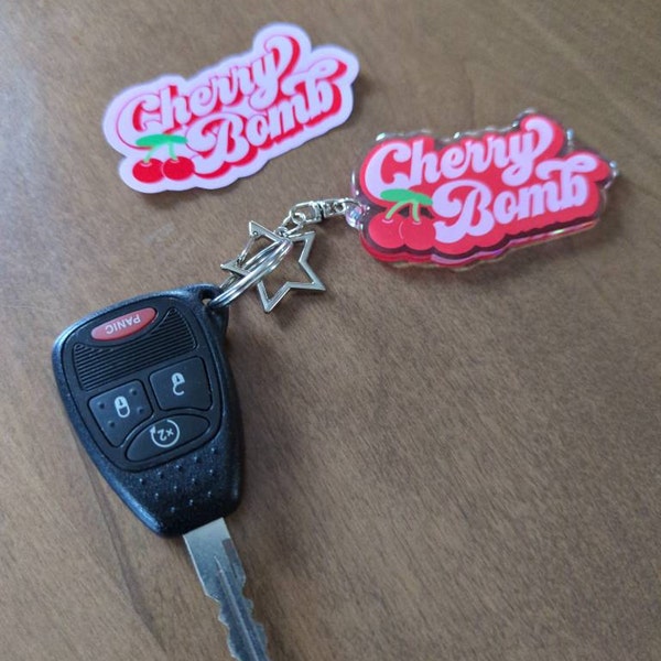 Cherry Bomb Keychain | Acrylic Keychain | Epoxy Coated | Red and Pink ...