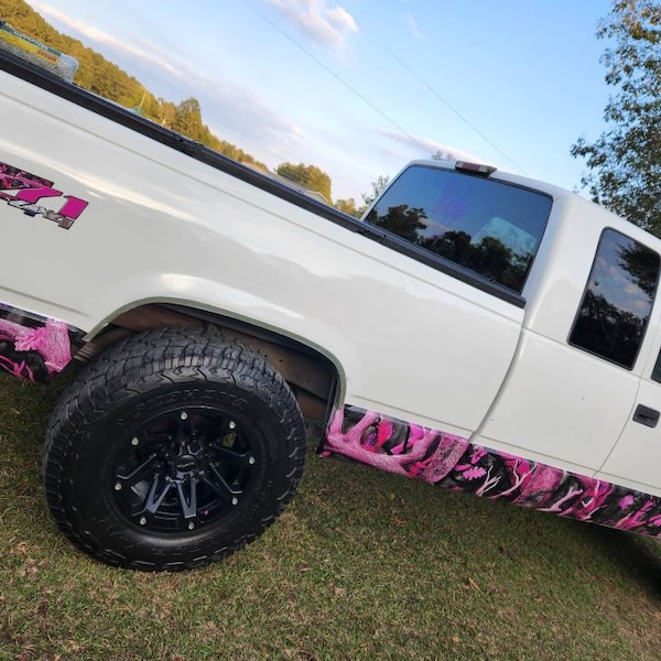 Truck Side Graphics Rocker Wrap Pink Camo Pink Black Camouflage Rocker ...