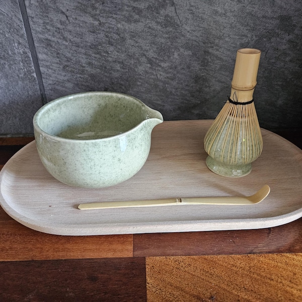 Green Ceramic Matcha Bowl Set With Spout Bamboo Whisk and Chasen Holder ...