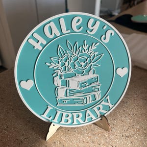 Personalized Laser Engraved Birch Wood Library Street Sign Bookshelf ...