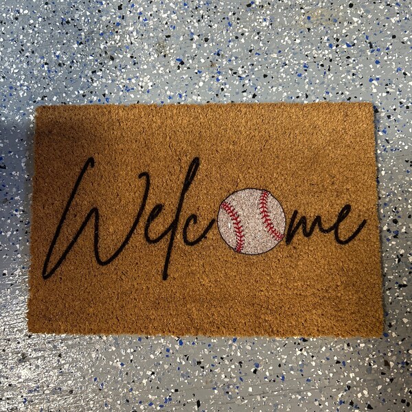 Welcome Baseball Doormat, Welcome Mat, Baseball Door Mat, Fall Doormat ...