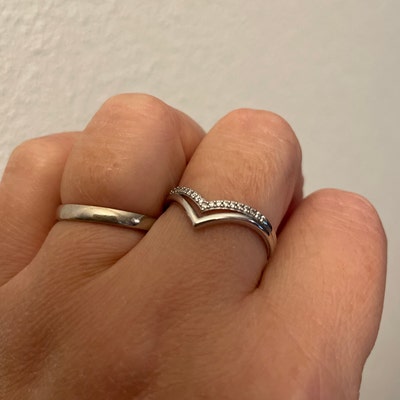 14K Solid Gold V Ring, 925 Sterling Silver V Ring, Chevron Ring, Curved ...