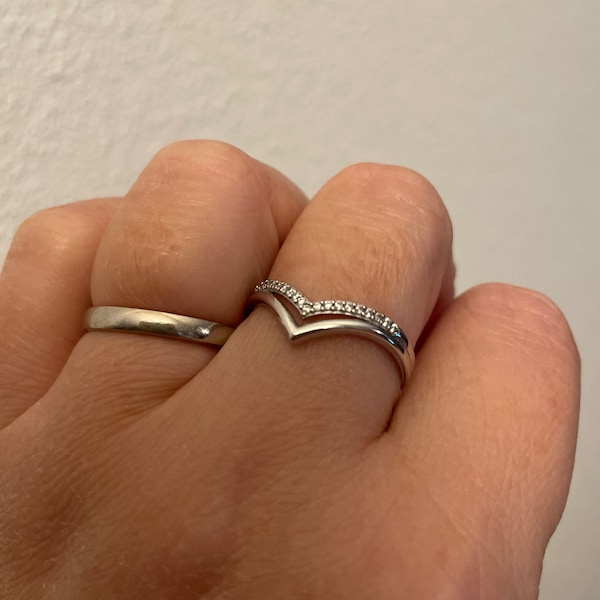 14K Solid Gold V Ring, 925 Sterling Silver V Ring, Chevron Ring, Curved ...