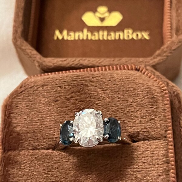 Vintage Blue Sapphire Engagement Ring Set - Antique White Gold Wedding ...