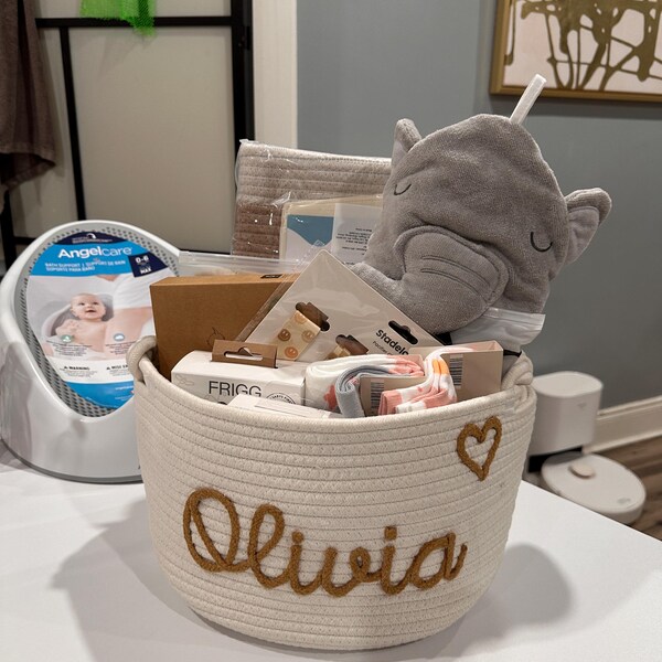 Baby Shower Gift Basket, Custom Baby Shower Basket With Personalized ...