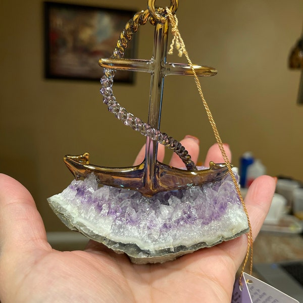 Anchor Figurine Hand Blown Glass Amethyst 24K Gold - Etsy