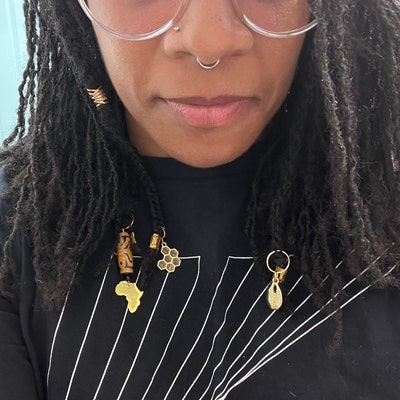 Tibetan Agate Loc Ring With Gold Africa Charm, Stainless Steel, Loc ...