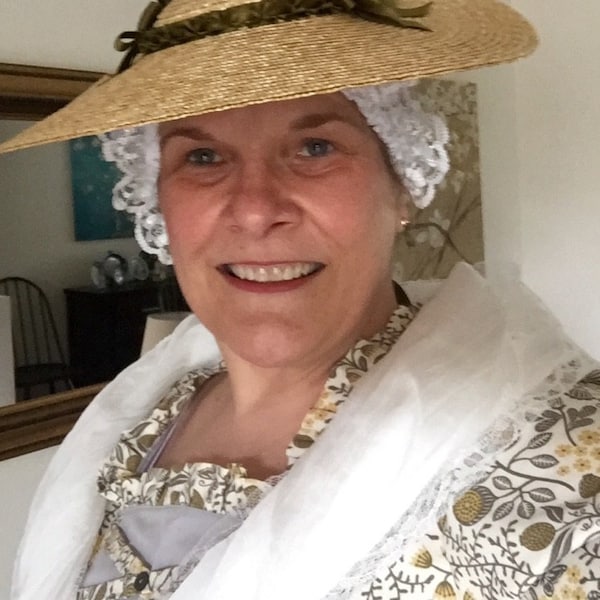 18th Century Shallow Crown Straw Hat Trimmed W/ Olive Green Silk Satin ...