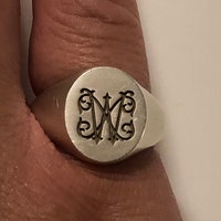 Personalised Sterling Silver Signet Ring Engraved With Two Entwined ...