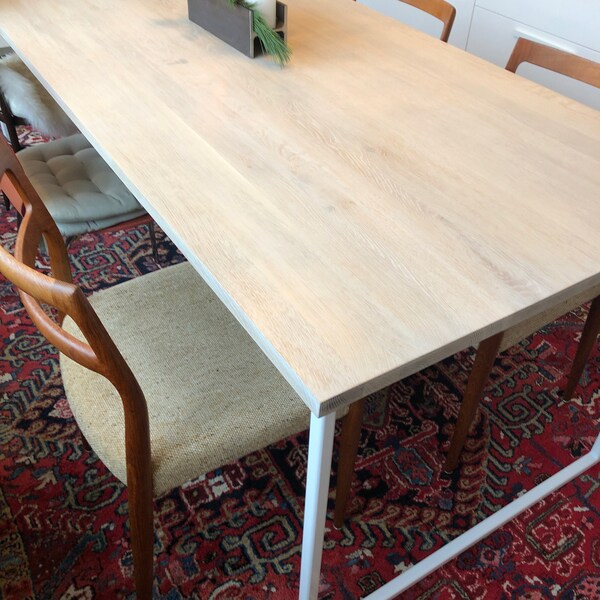 Solid Oak Dining Table BASIC FEM, Handmade Contemporary Steel Frame ...